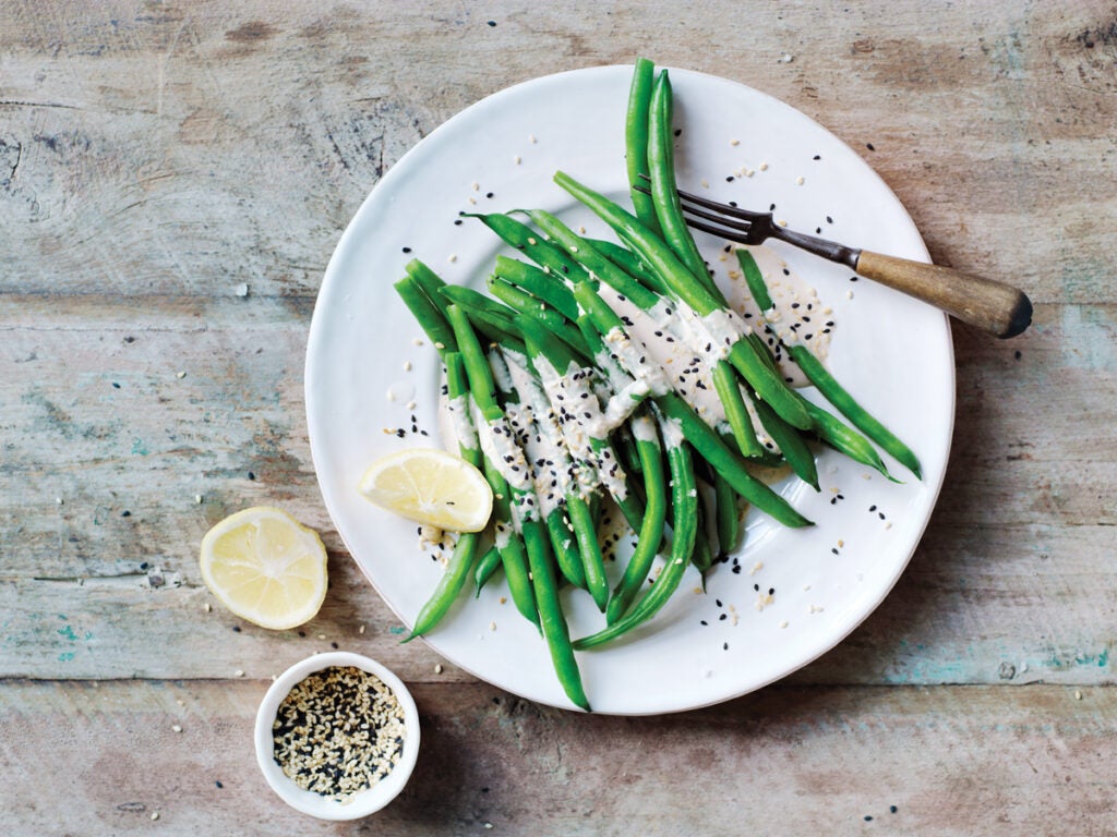 Sesame Green Beans Recipe with Vegan Tahini Dressing