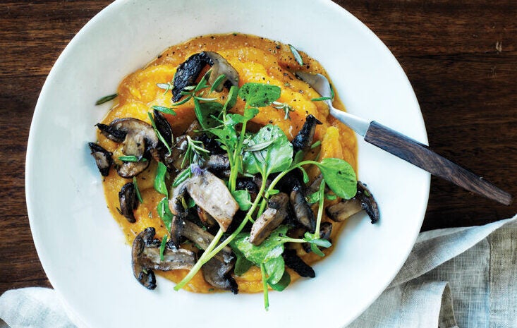 Mashed Squash with Sautéed Mushrooms and Watercress Recipe