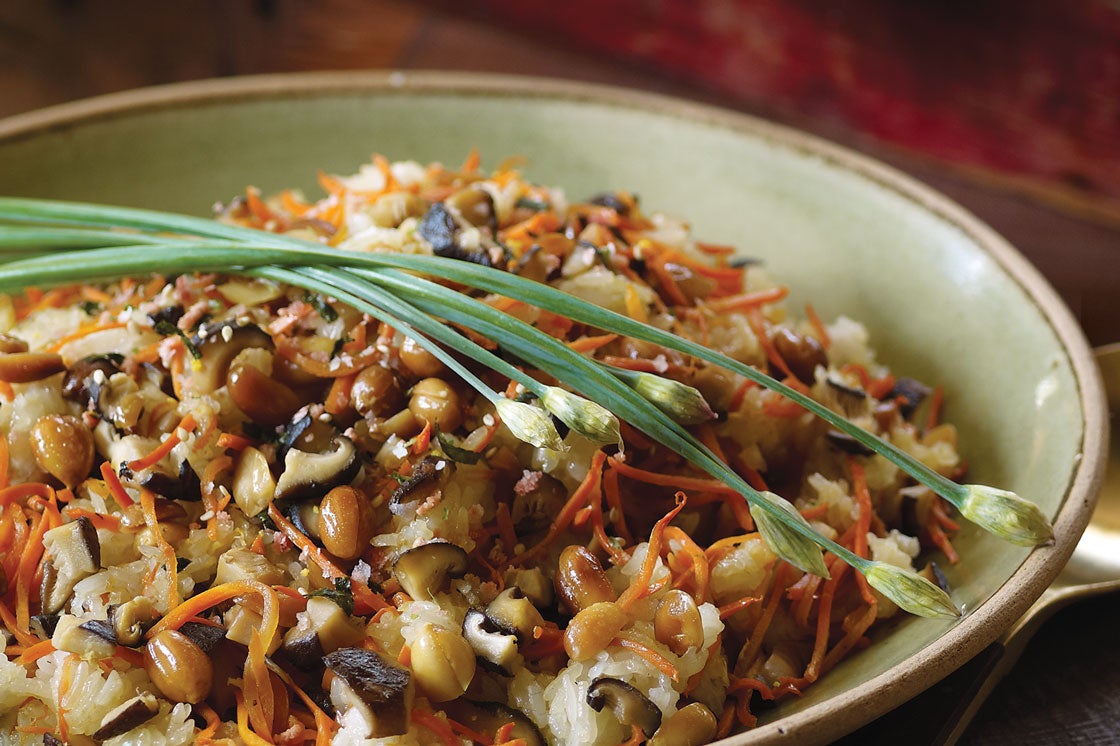 Sticky Rice with Carrots, Shiitake Mushrooms, and Peanuts Recipe